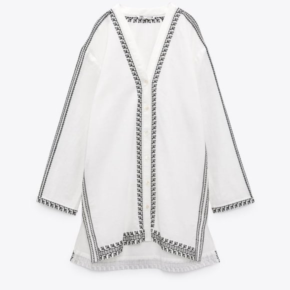 Zara | Dresses | Zara Embroidered Tunic Dress White Size L | Poshmark